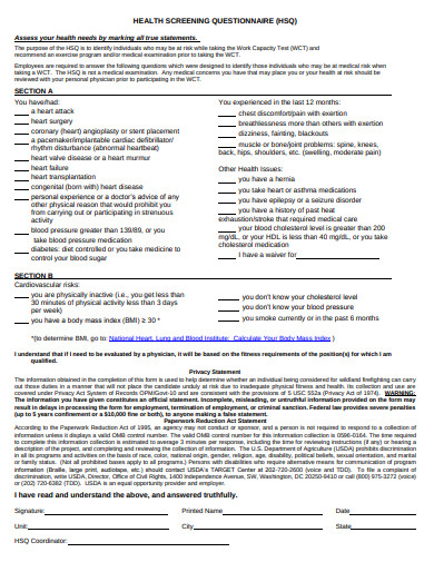 10+ Health Screening Questionnaire Templates in PDF | DOC
