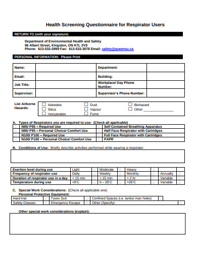 10+ Health Screening Questionnaire Templates in PDF | DOC