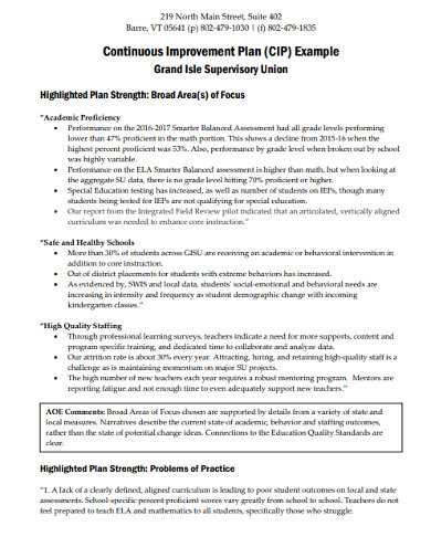 Continuous Improvement Plan Template
