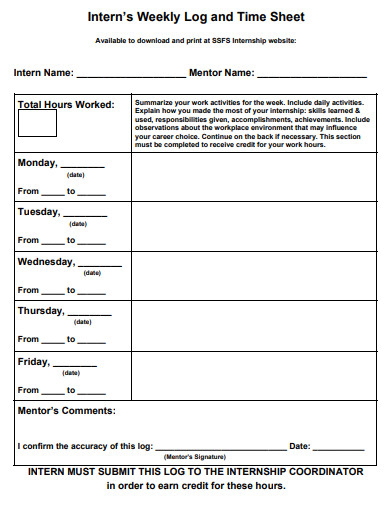 7+ Internship Log Sheet Templates in PDF | XLS