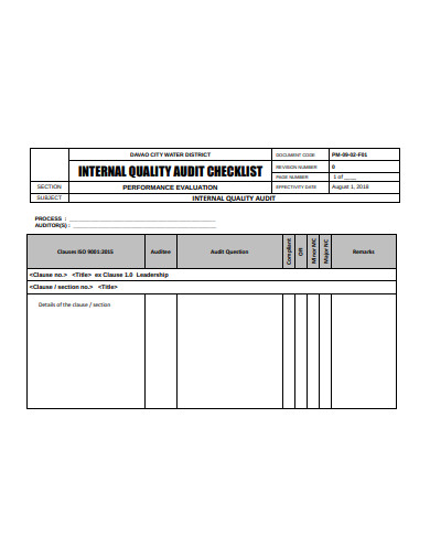 11+ Quality Audit Checklist Templates in PDF | DOC