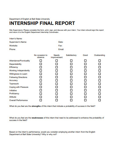 9+ Internship Final Report Templates in PDF | DOC