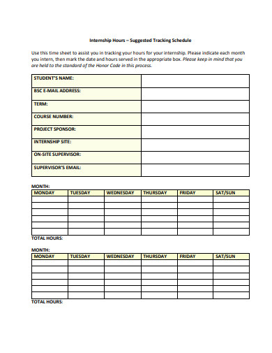 7 Internship Hours Tracking Sheet Templates In Doc Excel PDF