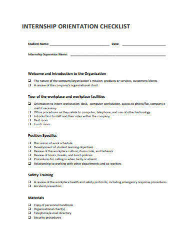 6+ Internship Orientation Checklist Templates in PDF