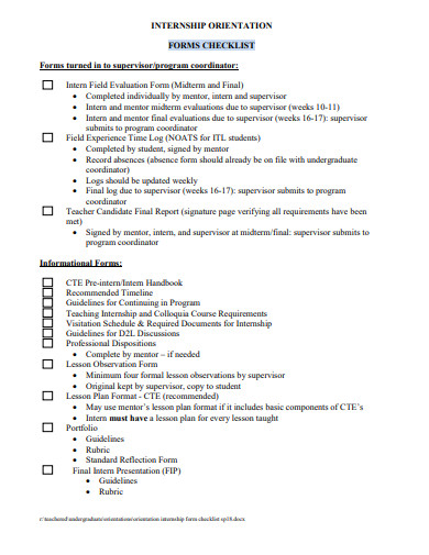 6+ Internship Orientation Checklist Templates in PDF