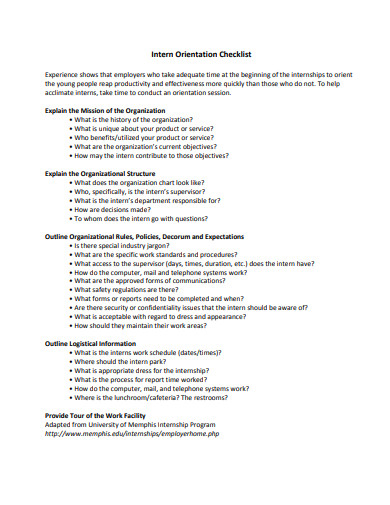 6+ Internship Orientation Checklist Templates in PDF