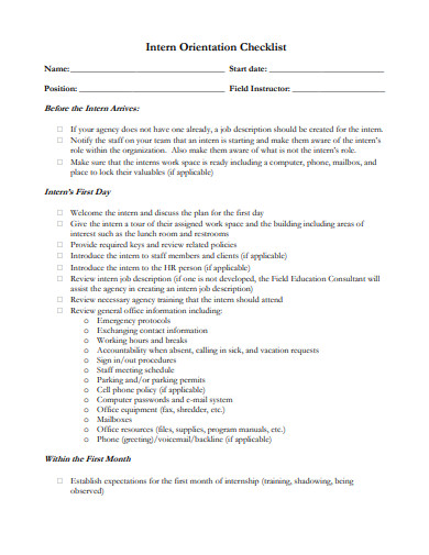 6+ Internship Orientation Checklist Templates in PDF
