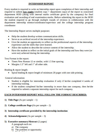 Internship Report Sample 12 Free Printable Excel Word Pdf Templates 