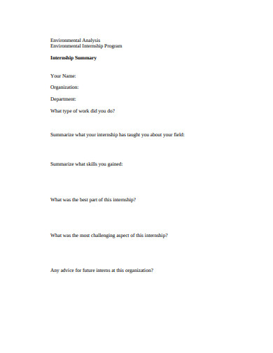 10+ Internship Summary Templates in PDF | DOC