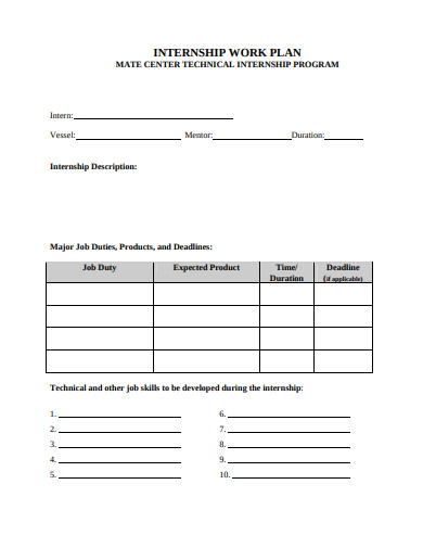 9 Internship Work Plan Templates In PDF DOC