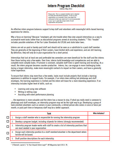 11+ Internship Program Checklist Templates in PDF | DOC