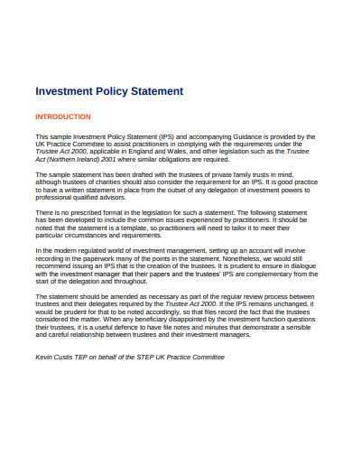 11+ Investment Policy Statement Templates in DOC | PDF