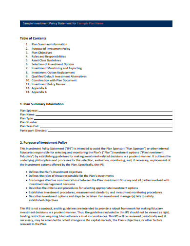 11 Investment Policy Statement Templates In DOC PDF