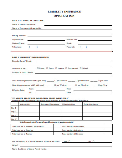 11+ Liability Insurance Application Templates in PDF | DOC