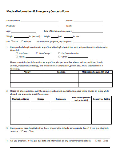 12+ Emergency Medical Information Form Templates in PDF | DOC