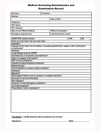 16+ Medical Screening Questionnaire Templates in PDF | Microsoft Word