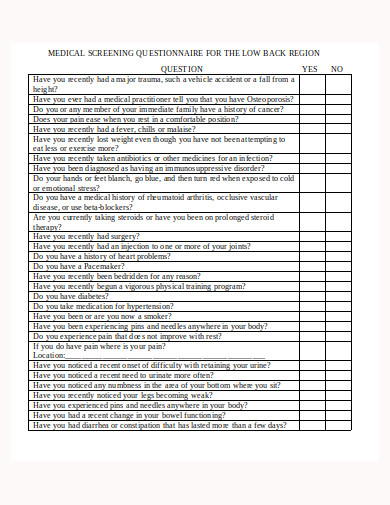 16+ Medical Screening Questionnaire Templates in PDF | Microsoft Word