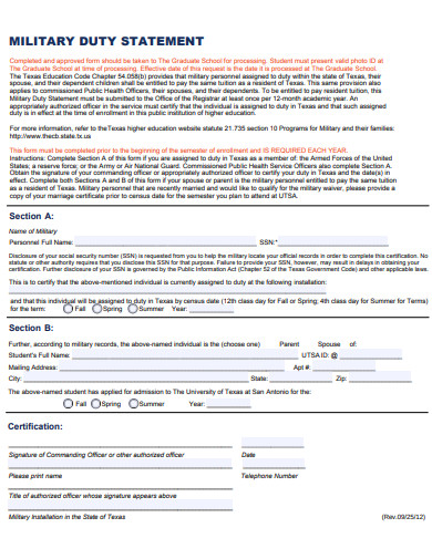 12+ Duty Statement Templates in PDF | DOC