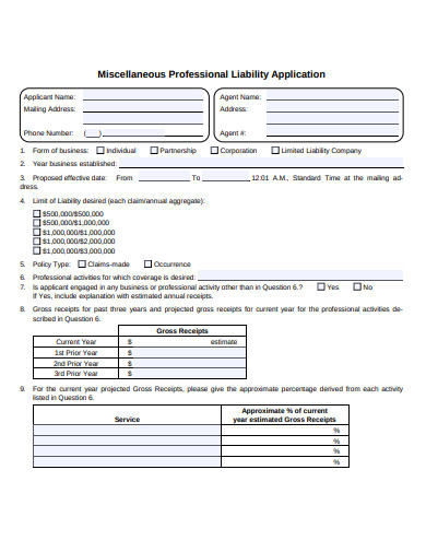 11+ Liability Insurance Application Templates in PDF | DOC