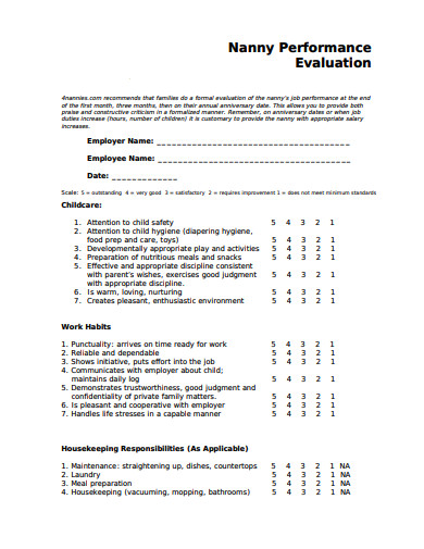 4+ Nanny Performance Evaluation Templates in PDF | DOC