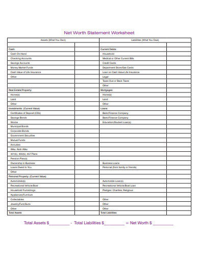 10+ Net Worth Statement Templates in PDF | XLS