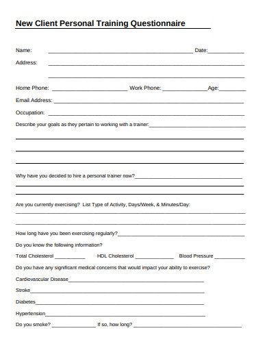 11+ Personal Training Questionnaire Templates in PDF | DOC