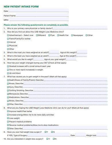 20+ Free Patient Intake Form Templates