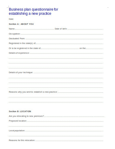 9+ Business Plan Questionnaire Templates in PDF | MS Word