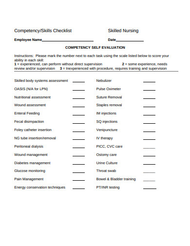 6+ Nurse Competency Checklist Templates in DOC | PDF