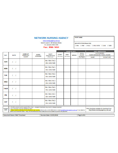 9+ Nursing Timesheet Templates in PDF | DOC | XLS