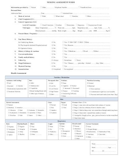21+ Nursing Assessment Form Templates - PDF, DOC