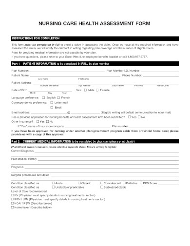 21+ Nursing Assessment Form Templates - PDF, DOC