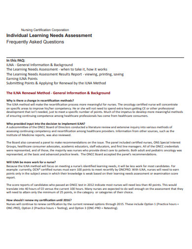 3+ Learning Needs Assessment Template for Nurses in PDF