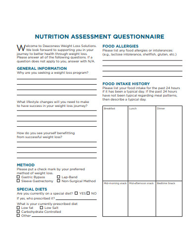 21+ Nutrition Questionnaire Templates in PDF | DOC