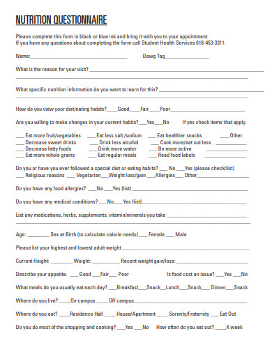21+ Nutrition Questionnaire Templates in PDF | DOC