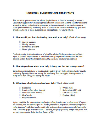 21+ Nutrition Questionnaire Templates in PDF | DOC
