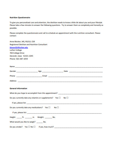 21+ Nutrition Questionnaire Templates in PDF | DOC