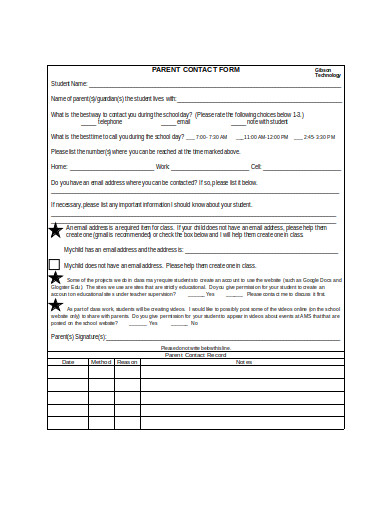 10+ Parent Contact Form Templates in PDF | DOC