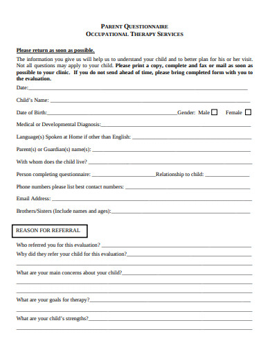 23+ Parent Questionnaire Templates in PDF | DOC