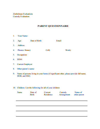 23+ Parent Questionnaire Templates in PDF | DOC