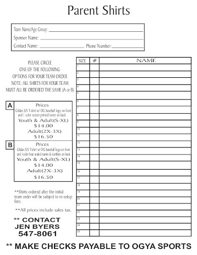 FREE 10+ Shirt Order Form Templates in PDF | MS Word