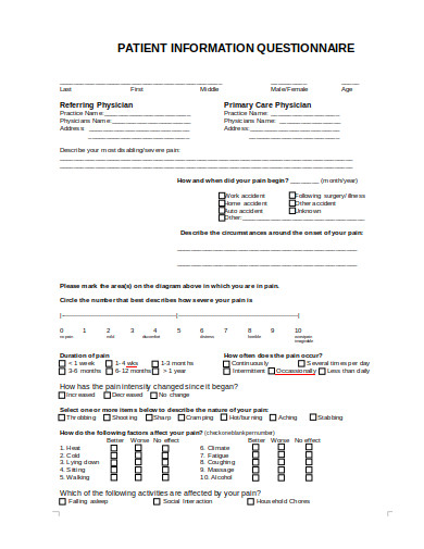 21+ Patient Questionnaire Templates in PDF | DOC