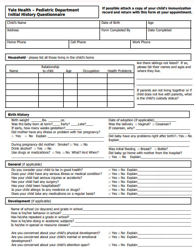 10+ Pediatric Health Questionnaire Templates in PDF | DOC