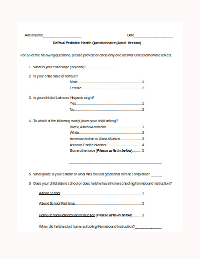 10+ Pediatric Health Questionnaire Templates in PDF | DOC