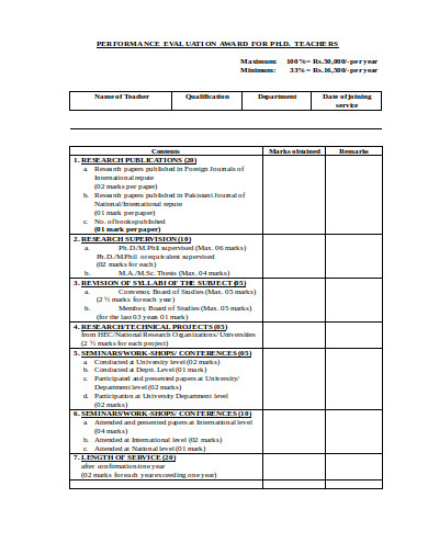 10+ Teacher Performance Evaluation Templates in Doc | PDF