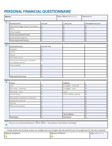 10+ Financial Questionnaire Templates in PDF | Microsoft Word