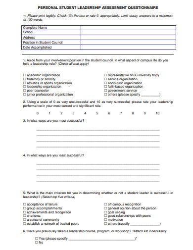 9+ Leadership Assessment Questionnaire Templates in PDF