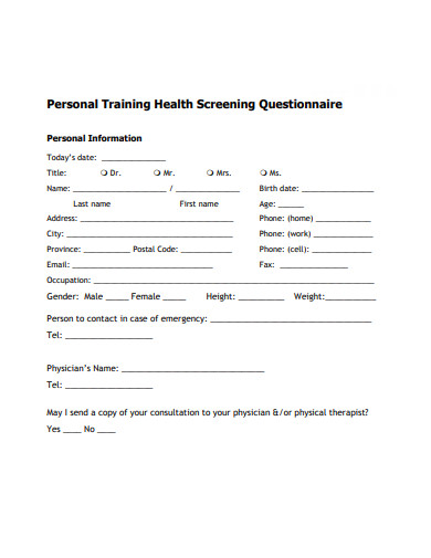 10+ Health Screening Questionnaire Templates in PDF | DOC