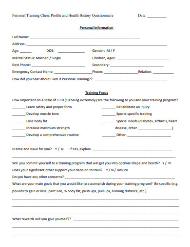 11+ Personal Training Questionnaire Templates in PDF | DOC
