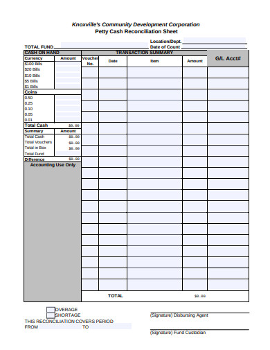 Petty Cash Reconciliation Template For Your Needs